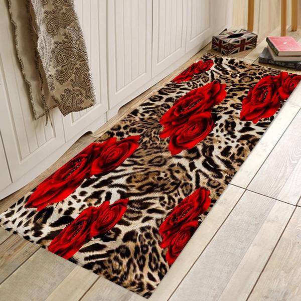 商品名:  Large Area Rugs,Leopard Print Red Rose Brown Cheetah Safari Wildlife Animal Blossom Floral,Runner Rug Floor Non-Sl...