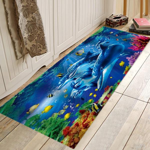 商品名:  Large Area Rugs,Dolphins Blue Ocean Underwater Fish Coral Reef Cute Blue,Runner Rug Floor Non-Slip Door Mats Floor...