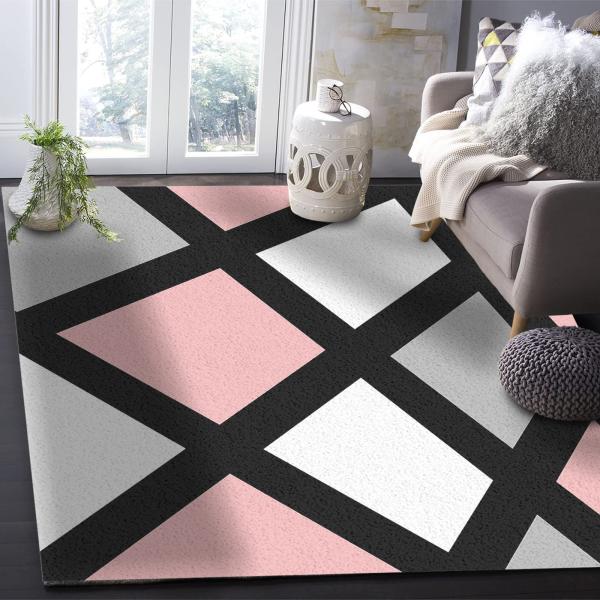 商品名:  Indoor Area Rug 3 ft x 5 ft, Pink Black Gemetric Non-Slip Runner Rug for Kids Room, Gray Abstract Art Middle Centu...