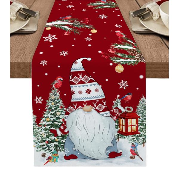 商品名: Seven Roses クリスマスノームテーブルランナー 長さ90インチ ファームハウス 鳥 クリスマスツリードレススカーフ 松ぼっくり ウィンタースフレークレッド ダイニングテーブルランナー コーヒーテーブル/キッチンアイランド...
