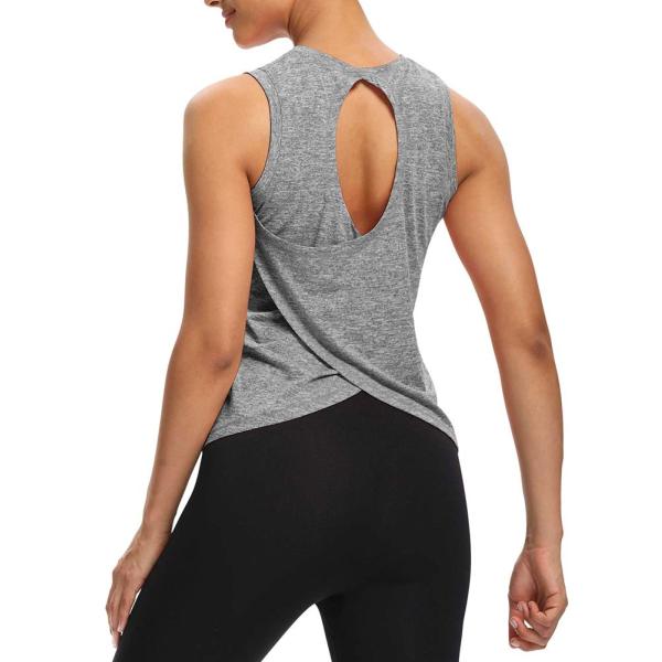 商品名: Bestisun ヨガトップス ルーズフィット バックレス ワークアウト アスレチック ダンス トップス オープンバック ジム ランニングシャツ レディース, グレー, Large Bestisun Backless Runnin...