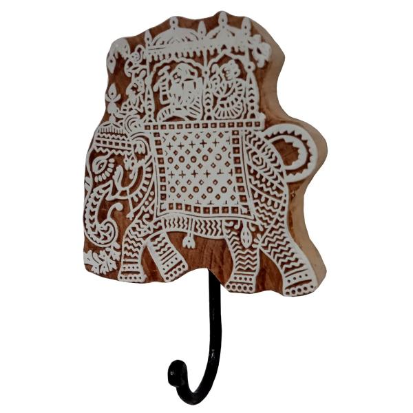 商品名:  Purpledip Wooden Wall Hook Hanger for Clothes Towel Keys: Elephant Design Heavy Printing Block (12598)ブランド: Purple...
