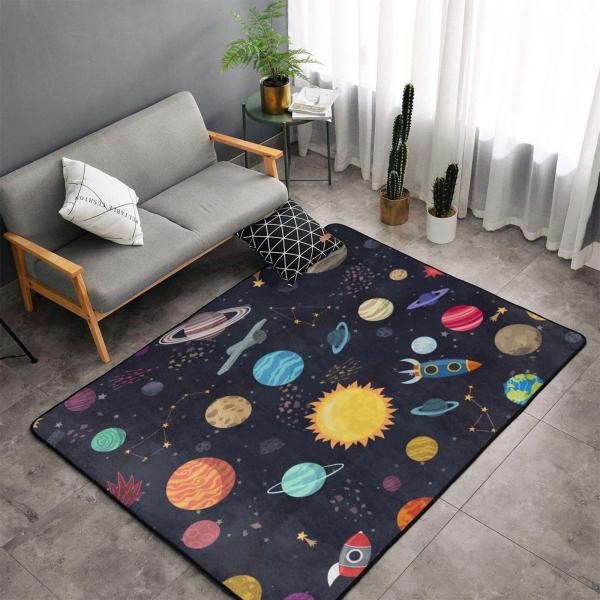 商品名:  Non Slip Large Area Rugs Durable Thick Floor Mat Doormats Cartoon Space Planets and Spaceships Pattern Printed Flo...