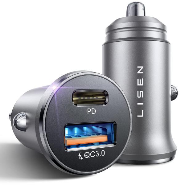 商品名:  LISEN 2-Pack USB C Car Charger Adapter Fast Charge, 48W All Metal Cigarette Lighter USB Charger Smallest Flush Fit...