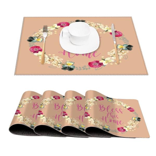 商品名:  Outdoor Placemats Set of 4, Farmhouse Bless This Home Polyester Woven Placemats Heat Stain Non-Slip Waterproof Flo...
