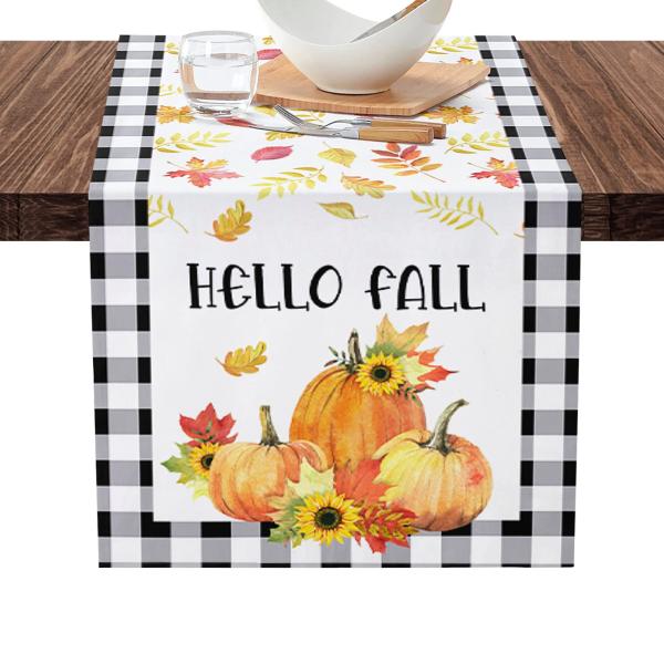 商品名: Hello Fall テーブルランナー 72インチ 感謝祭 パンプキン テーブルランナー 秋 キッチン/ダイニング/コーヒー/屋内/屋外ホームパーティーの装飾に (Hello Fall) Hello Fall Table Runn...