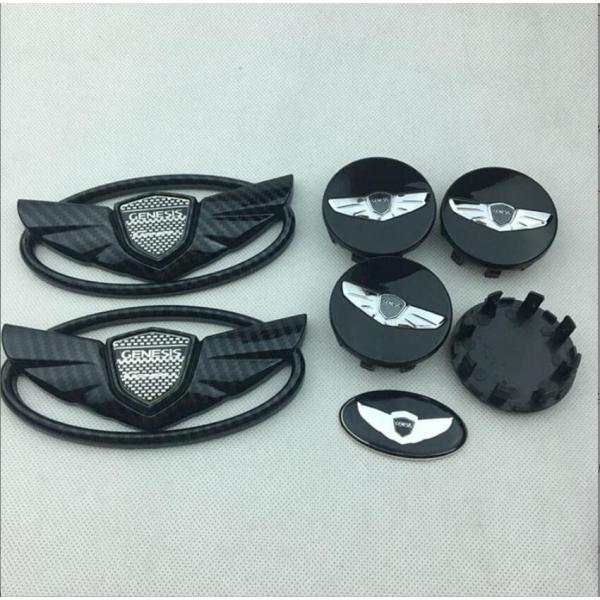 商品名: ブラックウィングバッジ フロント+リア+ステアリングホイールエンブレム 7個 + センターキャップエンブレム4個 (カーボンファイバー) 7Pcs Black Carbon Fiber for Genesis Wing Badge...