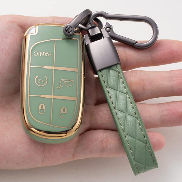 商品名:  Compatible with Jeep Key Fob Cover with Leather Keychain Soft TPU Protection Key Case for Grand Cherokee Renegade ...