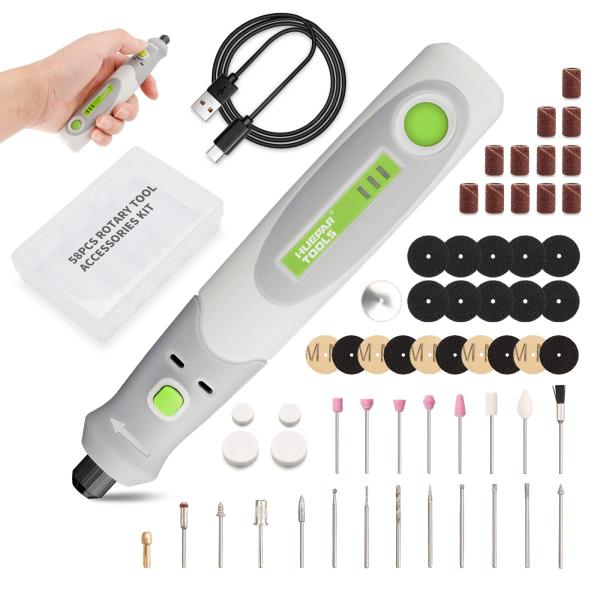 商品名:  Mini Cordless Rotary Tool 4V, Huepar Tools 3 Speed Rotary Tool, 5000-15000RPM with 58 Pcs Accessories, USB Chargin...