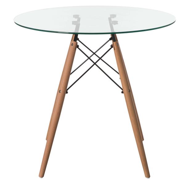 商品名: ラウンドクリアガラストップアクセントダイニングテーブル ブナ無垢材脚4本付き モダン 省スペース 小さなレジャーサークルデスク 直径31.5インチ x 高さ29.25インチ キッチン ダイニングルーム リビングルーム用 Round...