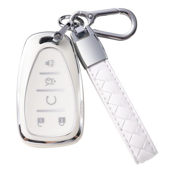 商品名: CHEZENHUI シボレーキーフォブカバー、ホワイト CHEZENHUI Compatible with Chevy Key Fob Cover with Leather Lanyard, Car Key Case Shell ...