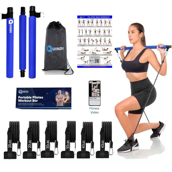 商品名:  Quindi Pilates Bar Kit with Resistance Bands( 3 Sets of 20 lb,30lb &amp; 40 lb.). Portable, Easy and Quick to Asse...
