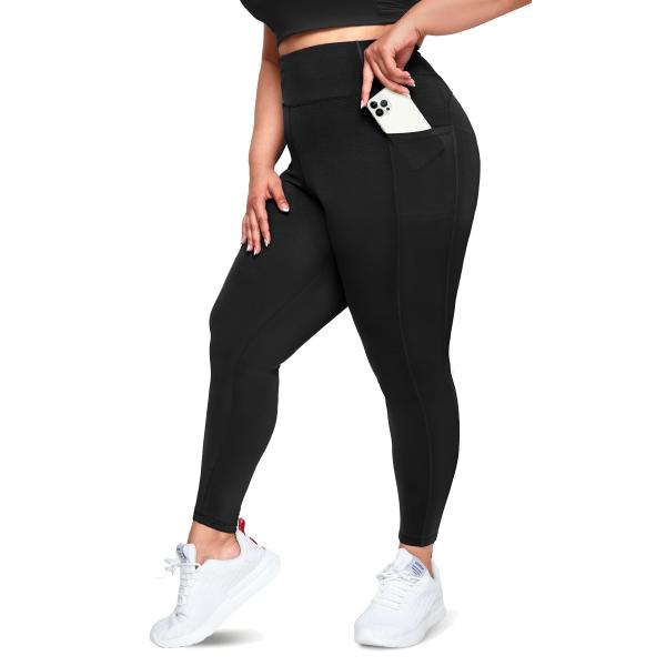 商品名: [WYZE] Happy.angel Plus Size Leggings with Pockets for Women, High Waisted Black Yoga Workout Leggings 3X 4X Happy....