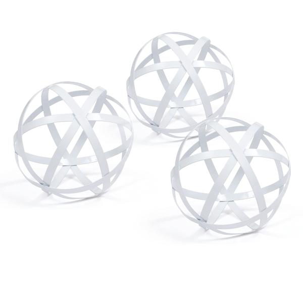商品名: ホワイトメタルバンド 装飾ダイニングボール 3個セット 幾何学模様 ダイニング/コーヒーテーブルセンターピース ウェディングテーブルデコレーション テーマパーティー ベビーシャワー アロマセラピーアクセサリー 4.5インチ Whi...