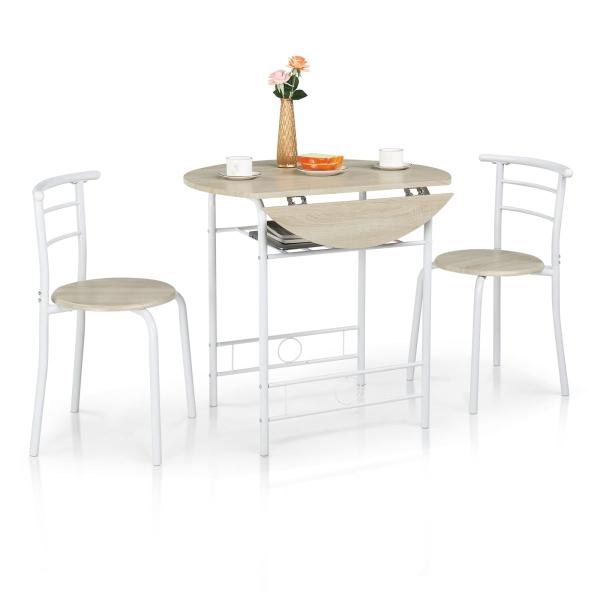 商品名: VINGLI 31.5インチ ドロップリーフ ダイニングテーブル 小さなスペース用 小さなキッチンテーブルセット 2脚用 ラウンド折りたたみテーブル 自宅/キッチン/アパート/ホワイト&amp;オーク VINGLI 31.5" D...