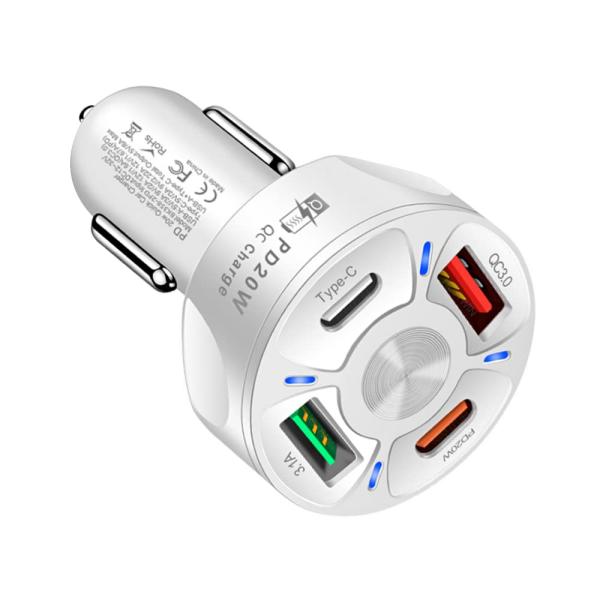 商品名: 車用充電器アダプター 4ポート USB 高速カーチャージャー QC3.0/PD20W/Type-c/2.1A スマートシャントカーフォンチャージャー iPhone 14 13 12 Pro Max/すべてのスマートフォンに対応 (...