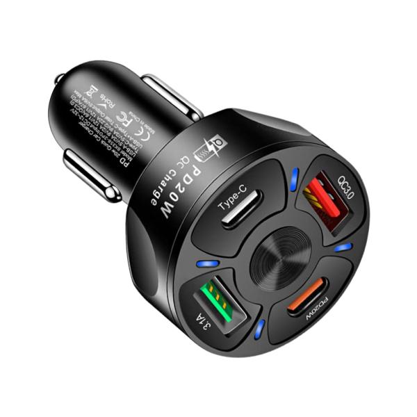 商品名: 車用充電器アダプター 4ポート USB 高速カーチャージャー QC3.0/PD20W/Type-c/2.1A スマートシャントカー電話充電器 iPhone 14 13 12 Pro Max/すべてのスマートフォンに対応 (ブラック...