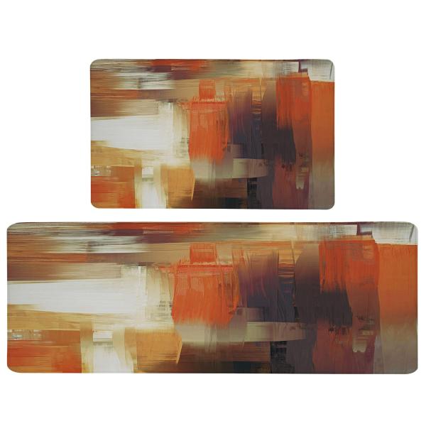 商品名: オレンジ キッチンラグマット2枚セット 抽象 モダンアート クッション入り 疲労防止 キッチンラグ 防水 滑り止め 快適 高耐久 スタンディングフロアマット カーペット キッチンランドリー用 17インチx47インチ+17インチx2...