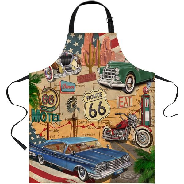 商品名Boanket Historical Memory Route 66 Kitchen Aprons with Pockets, Car and Motorcycle Gas Station Adjustable Bib Aprons ...