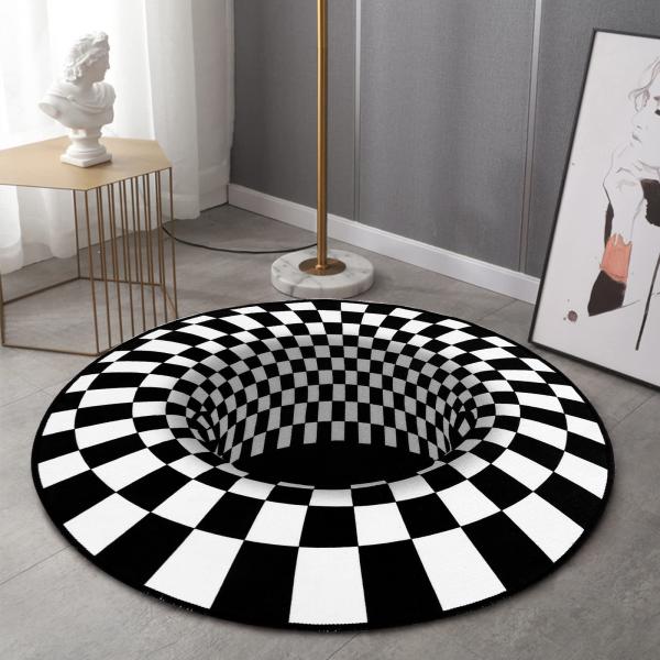 商品名:  3D Visual Optical Floor Mat, 3D Vortex Illusion Rug Black White Plaid Round Rugs Non-Slip 3D Visual Area Rugs for ...