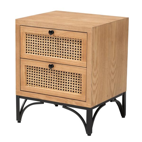 商品名: Baxton Studio ナイトスタンド MDF ラタン/メタル ナチュラルブラウン/ブラック 引き出し2個 Baxton Studio Weslan End Table, 2-Drawer, Natural Brown/Bla...