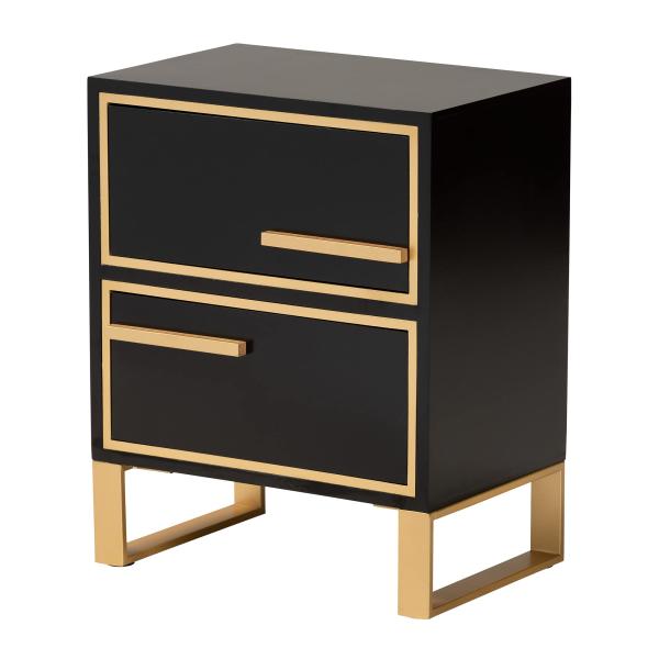 商品名: Baxton Studio Giolla エンドテーブル 2段引き出し ブラック/ゴールド Baxton Studio Giolla End Table, 2-Drawer, Black/Goldブランド: Baxton Stud...