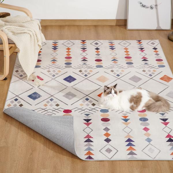 商品名:  Washable Colorful Geometric Area Rug - 3x5 Feet Modern Carpet with Non-Slip Backing Room Decor for Living Room Bed...