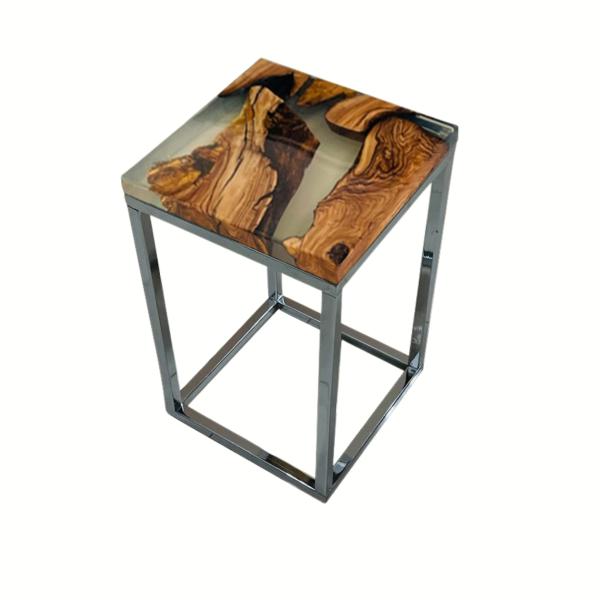 商品名:  Wood and Epoxy Resin Coffee Table, Naturally Olive Table Silver Legs, Wood and Resin River Table, Live Edge End Ni...