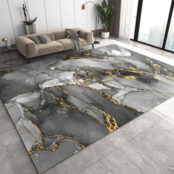 商品名:  Gray White Gradient Marble Decorative Rug, Golden Texture Light Luxury Indoor Carpet, Large Non-Slip Soft Fluffy T...