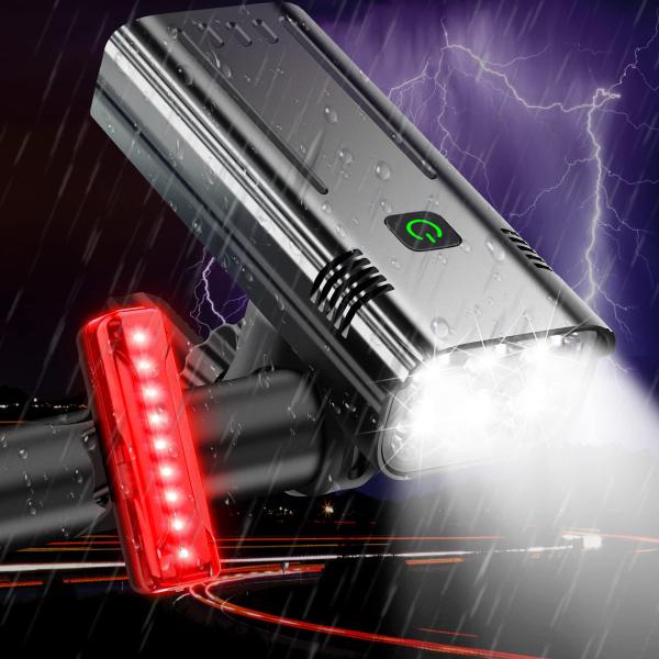 商品名:  9000 Lumens Bike Lights Front and Back for Night Riding, 5200 mAh USB Rechargeable 6 LED Bicycle Light, 5+5 Modes ...