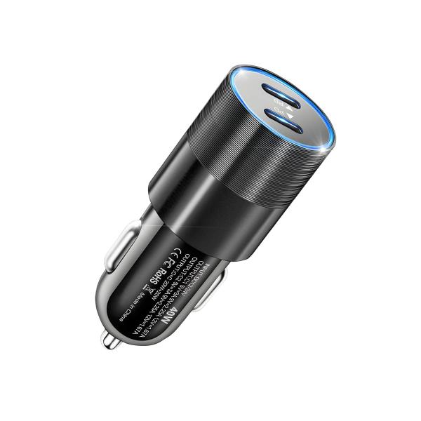 商品名: USB C 40W 車用高速充電器、デュアルPD 20W ポート車両高速充電器、アルミメタルボディ自動高速充電アダプター、電話用車内アクセサリー (ブラック) USB C 40W Car Fast Charger, Dual PD...