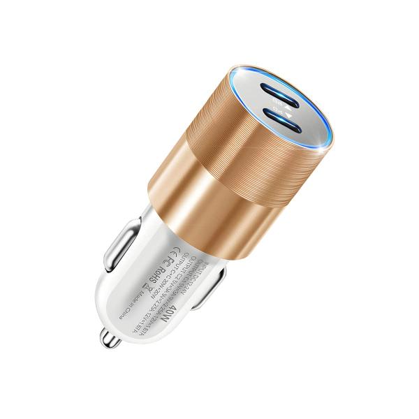 商品名: USB C 40W 車用高速充電器、デュアルPD 20W ポート車両高速充電器、アルミメタルボディ自動高速充電アダプタ、電話用車内アクセサリー(ホワイト/ゴールド) USB C 40W Car Fast Charger, Dual...
