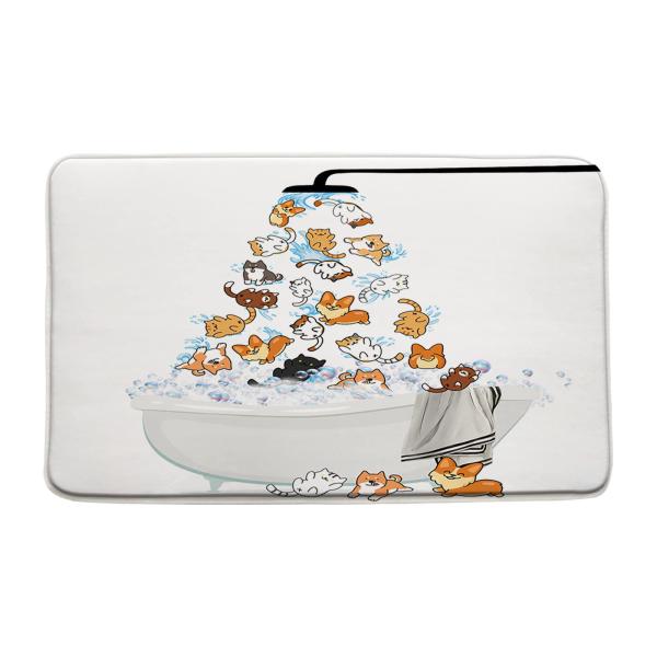 商品名: 雨に降る猫と犬 バスマット かわいい 面白い 漫画 コーギー 動物 バスタブ シャワー 陽気なペット 水遊び フロアマット バスルームマット バス装飾ラグ Raining Cats and Dogs Bath Mat Cute F...