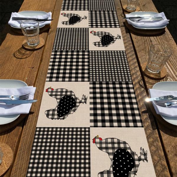 商品名:  Seliem Farm Animal Chicken Hen Black White Buffalo Plaid Check Table Runner, Farmhouse Chick Home Kitchen Holiday ...