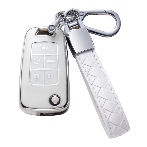 商品名: CHEZENHUI シボレーキーフォブカバー レザーストラップ付き 車のキーケース シェル保護 シボレー エクイノックス カマロ クルーズ マリブソニック スマートリモートコントロール用 ホワイト CHEZENHUI Compat...