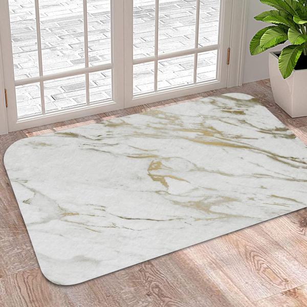 商品名:  Kitchen Rug Abstract White Marble Gold Inlay,Non Slip Door Mat Absorbent Front Carpet Modern Simple Geometric,Soft...