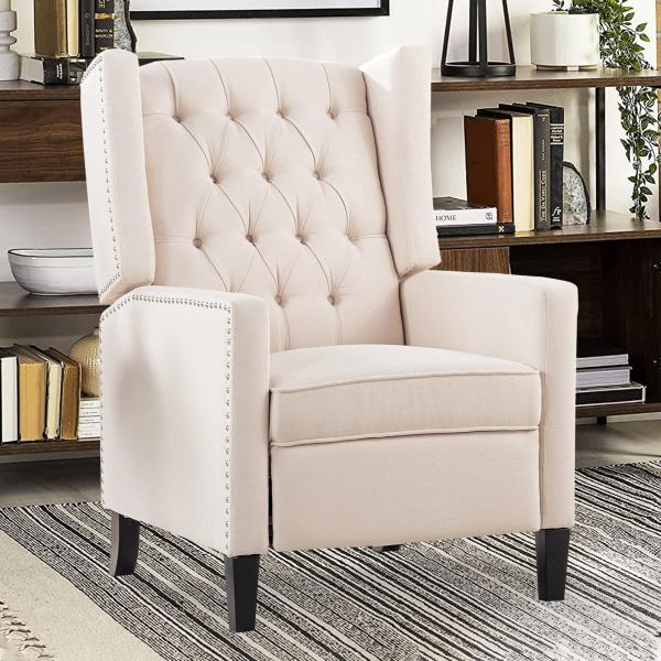 商品名:  NITYASUNDARA 27" Wide Manual White Fabric Wingback Chair, Upholstered Accent Chair，Living Room Chair，Single Sofa C...