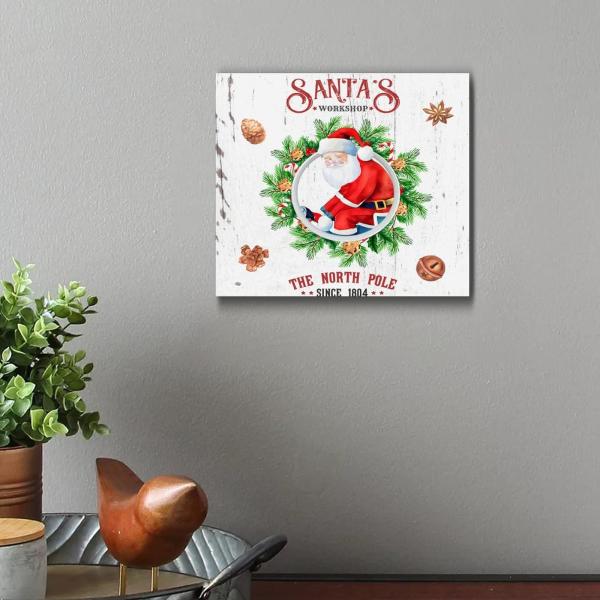 商品名:  Personalized Wooden Signs Santa Claus Xmas Wreath Custom Sign 12x12in The North Pole Santa’s Workshop Wooden Signs...