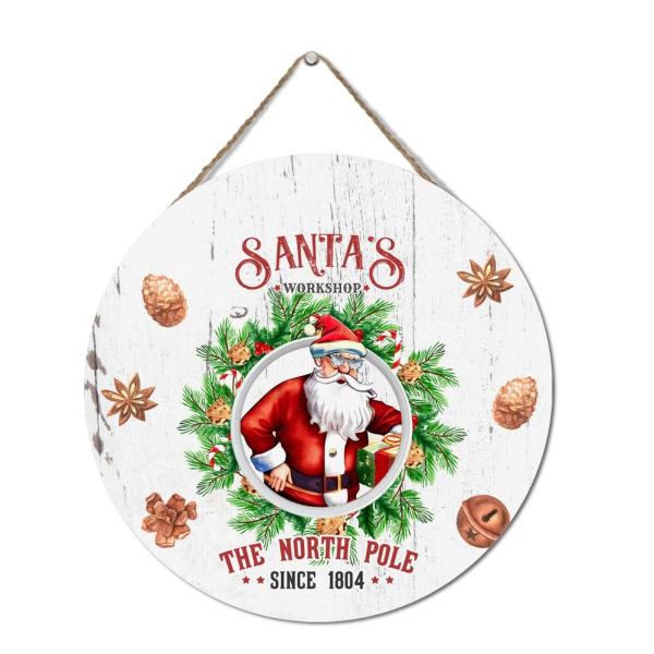 商品名:  The North Pole Santa’s Workshop Wooden Plaque Merry Christmas Santa Claus Wreath Hanging Sign Wooden Wall Table Si...