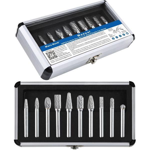 商品名10個 1/4 超硬バリセットMars-Rock Carbide Burr Set 1/4"" Shank 10PC Die Grinder Bits Rotary File Rasp for Metal Wood Weld Conc...