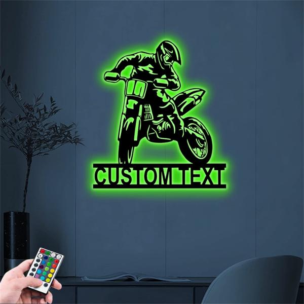商品名:  Personalized Motorcycle Wall Light Motocross Sign Plaque Custom Rider Name Home Decor 16 Colors LED Night Light fo...