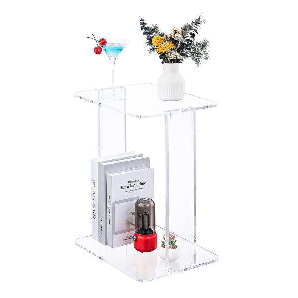 商品名: HMYHUM アクリル製サイドテーブル 狭いスペース用 2段エンドテーブル/ナイトスタンド ソファ用 リビングルーム ベッドサイド ベッドルーム モダン 組み立て簡単 長さ15.7インチ x 幅11.8インチ x 高さ20インチ ...