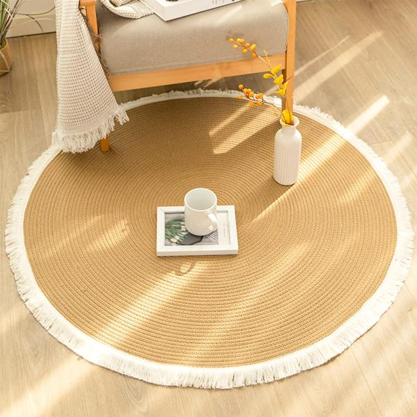 商品名:  LYZOLICS Hand Woven Jute Rug with Tassel, 2.6' Round Natural, Reversible Braided Area Rugs, Beige Fringe Round Car...