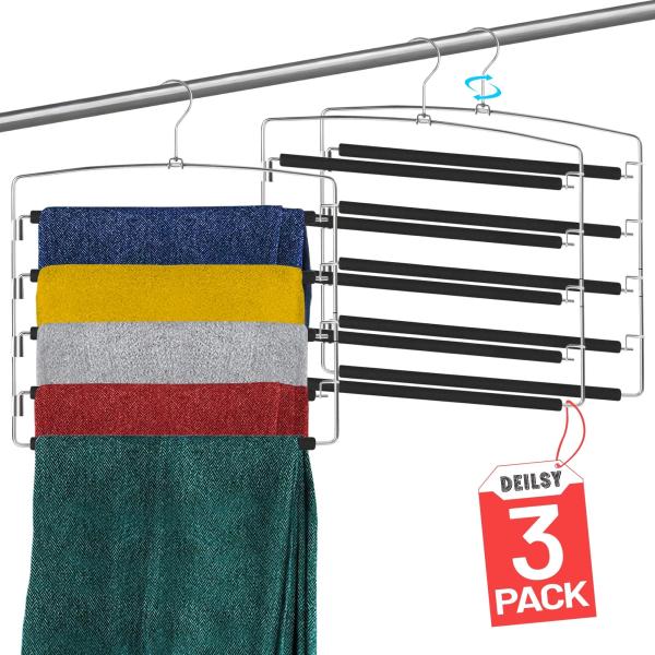 商品名:  5 Tier Pant Hangers Non Slip with Foam 3 Pk Space Saving Pant Hangers for Men and Women Jeans Pant Hangers for Clo...