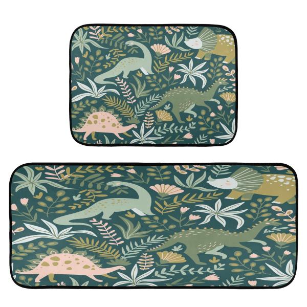 商品名:  Kigai Tropical Dinosaur Kitchen Rugs Mats 2 Piece Set, Non Slip Rubber Runner Rug Kitchen Sink Floor Mat for Kitch...