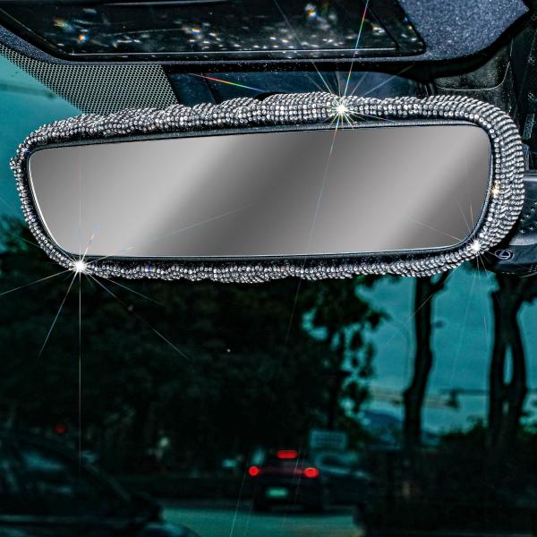 商品名: LivTee キラキラカーバックミラーカバー 伸縮性 プラッシュ キラキラカーバックミラーカバー クリスタルラインストーン キラキラカーインテリアアクセサリー 女性用 ユニバーサルフィット ホワイト LivTee Bling Ca...