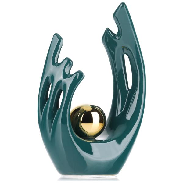 商品名: セラミック像(L) XMGZQ Teal Ceramic Abstract Statues and Sculptures,Green and Gold Art Ceramic Statues,Modern Home Decor f...