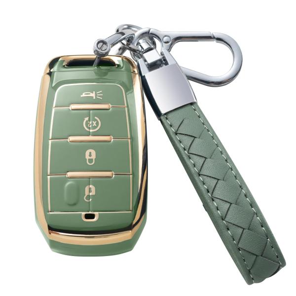 商品名: CHEZENHUI ダッジキーフォブカバー レザーストラップ付き 車のキーケース シェル保護 2019-2022 ダッジ・ラム 1500 2500 3500 4500 5500 3/4/5/6ボタンスマートリモコン用 グリーン C...