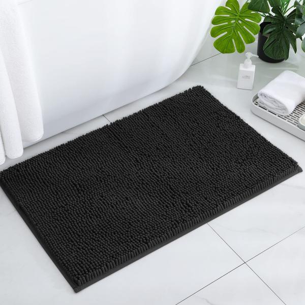商品名:  HOMEIDEAS Bathroom Rugs Black 20x32 inch, Ultra Soft and Absorbent Non-Slip Bath Rug, Machine Washable Thick Cheni...