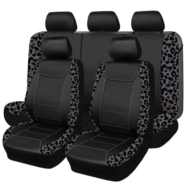 商品名:  Flying Banner car seat Covers Protects Gray Leopard Printing Velvet Faux Leather Carbon Fiber Front and Rear Bench...